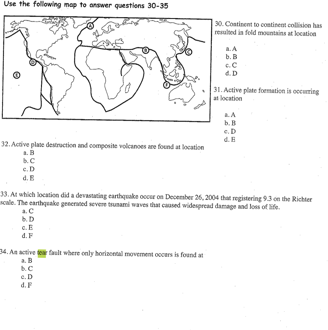 Solved 35. ﻿At which location on the map would one find a | Chegg.com