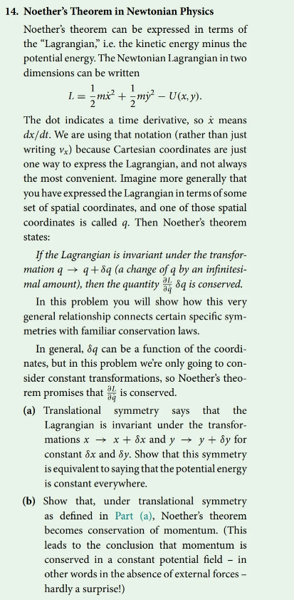 Solved Noether's Theorem in ﻿Newtonian PhysicsNoether's | Chegg.com