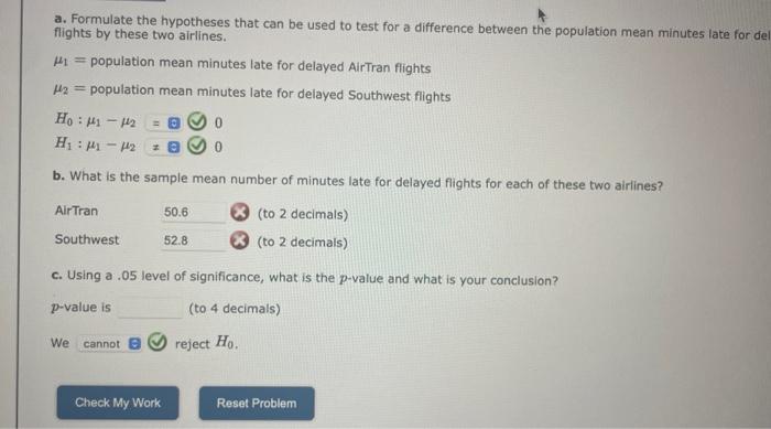 Solved to their destinationston time. AirTran Airways and | Chegg.com