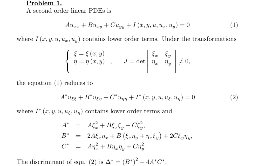 Solved Problem 1.A second order linear PDEs | Chegg.com