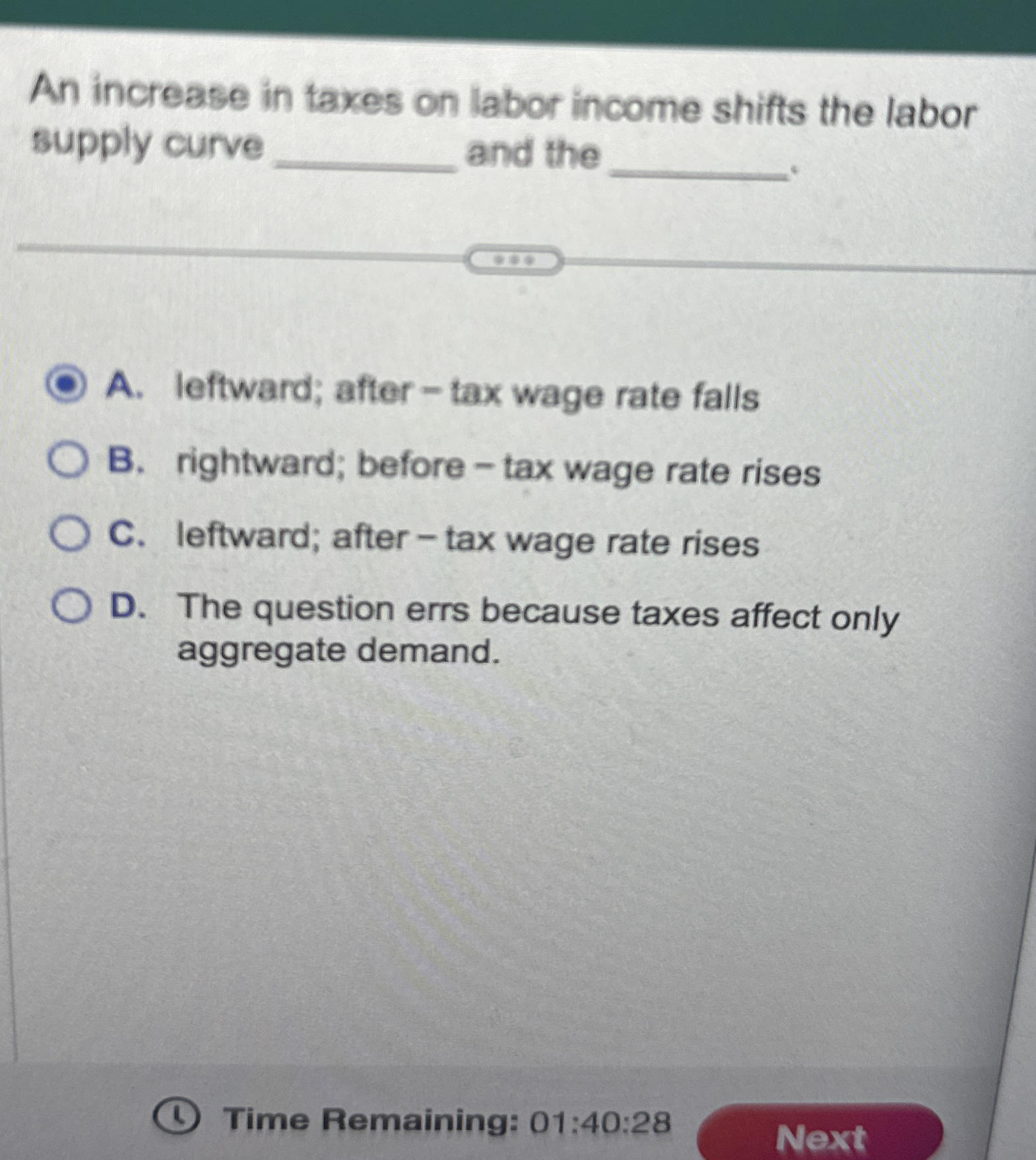 Solved An increase in taxes on labor income shifts the labor | Chegg.com