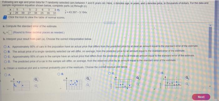 Solved X sample regression equation shown below, complete | Chegg.com