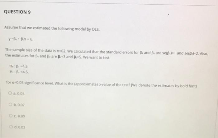 Solved Assume that we estimated the following model by OLS: | Chegg.com