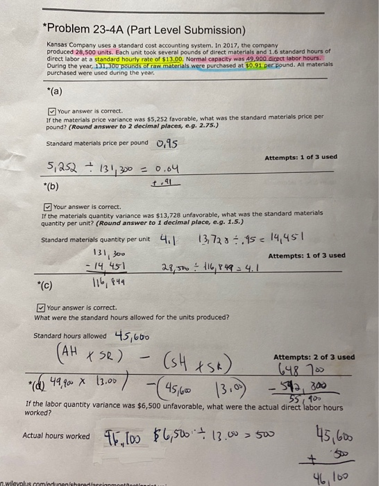 Solved *Problem 23-4A (Part Level Submission) Kansas Company | Chegg.com