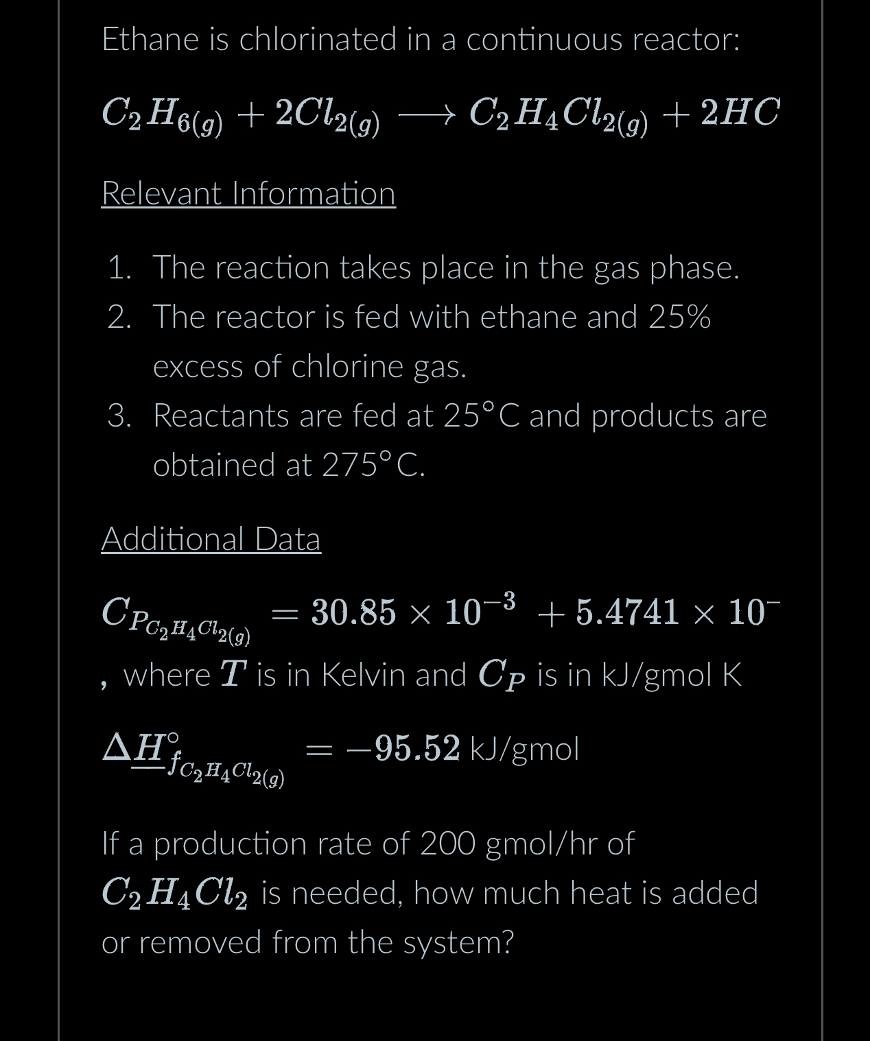 Ethane is chlorinated in a continuous | Chegg.com