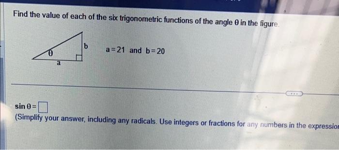 [Solved]: Find the value of each of the six trigonometric f