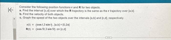 Solved K Consider the following position functions r and R | Chegg.com