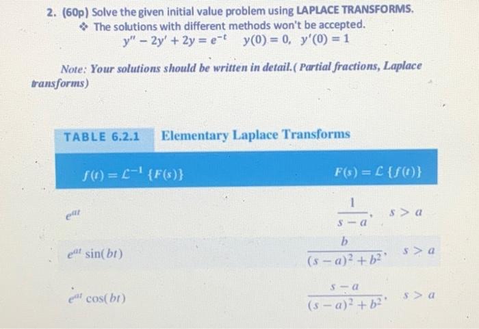 Solved 2. (60p) Solve the given initial value problem using | Chegg.com