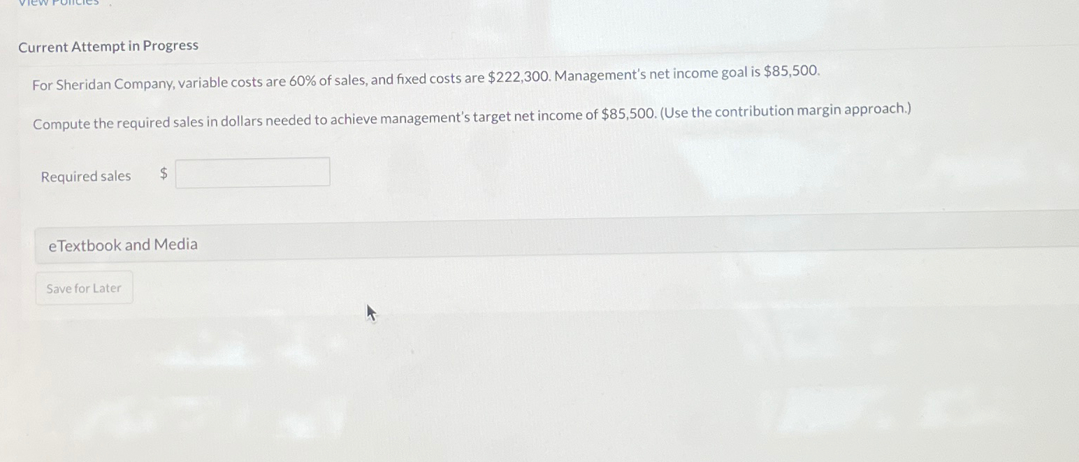 Solved Current Attempt in ProgressFor Sheridan Company, | Chegg.com