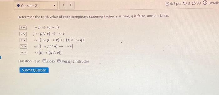 Solved Determine the truth value of each compound statement | Chegg.com