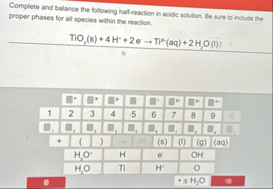 Solved Complete and balance the following half-reaction in | Chegg.com