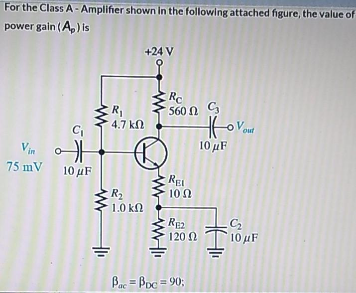 Solved For the Class A - Amplifier shown in the following | Chegg.com