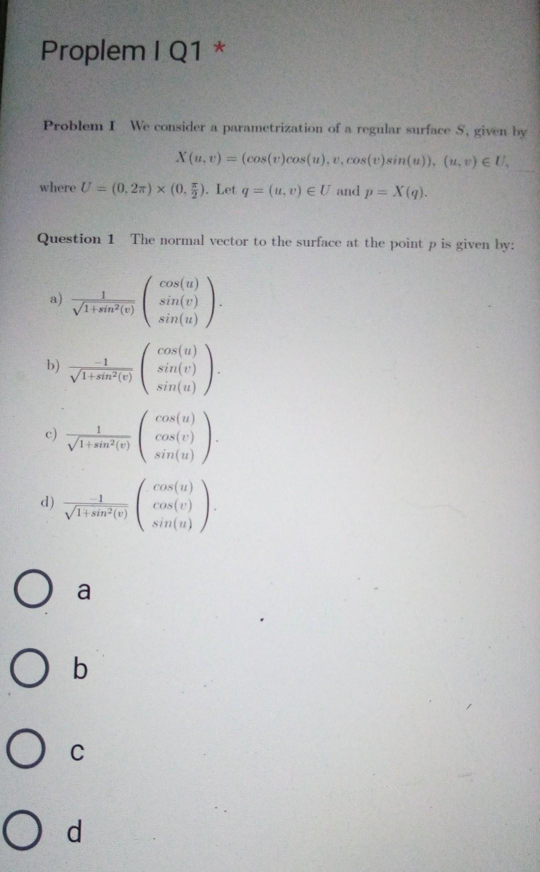Solved Problem I We consider a parametrization of a regular | Chegg.com