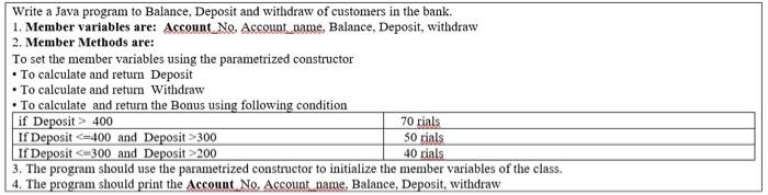 Solved Write a Java program to Balance, Deposit and withdraw | Chegg.com