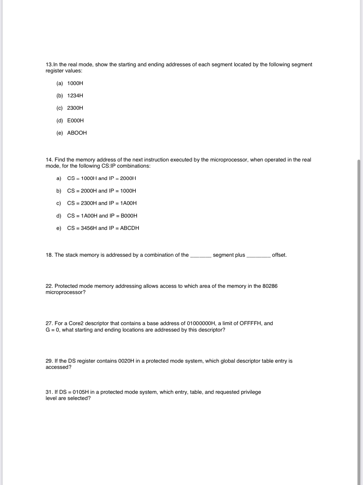 Solved In the real mode, show the starting and ending | Chegg.com