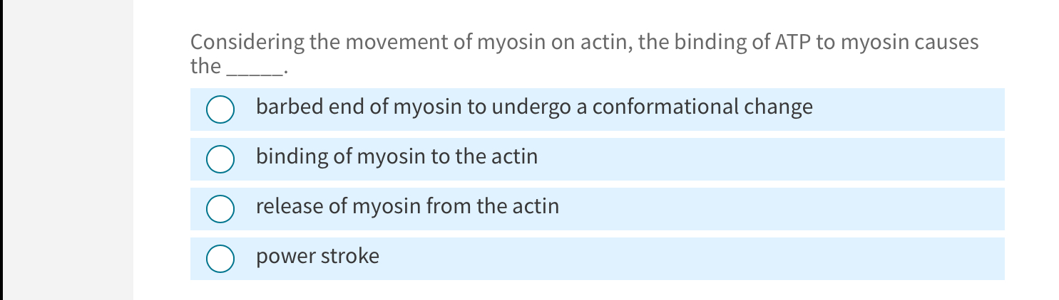 Solved Considering the movement of myosin on actin, the | Chegg.com