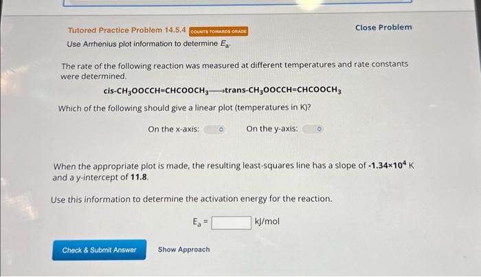 Solved Use Arrhenius plot information to determine Ea. The | Chegg.com