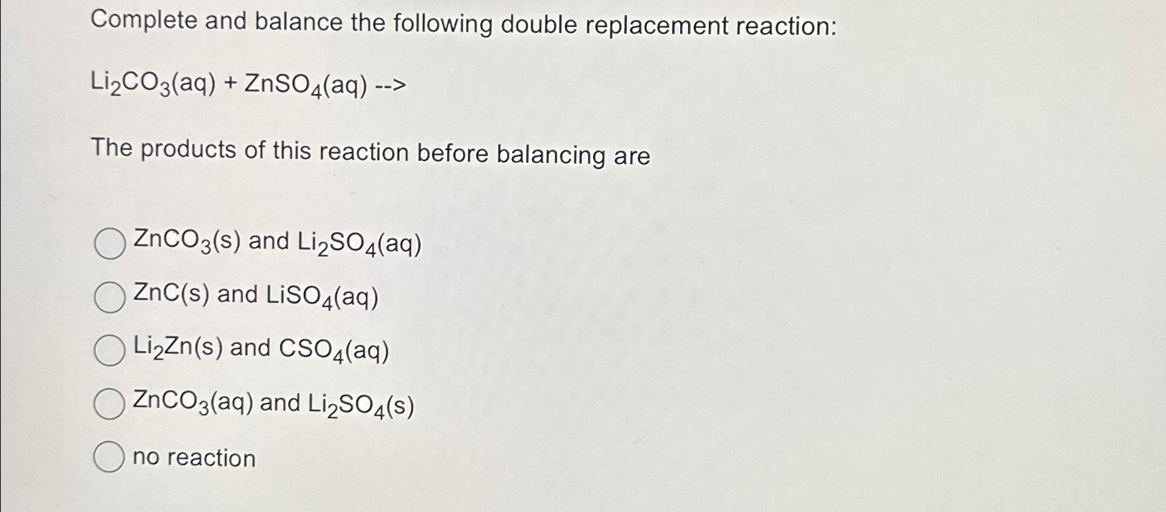 Solved Complete and balance the following double replacement | Chegg.com