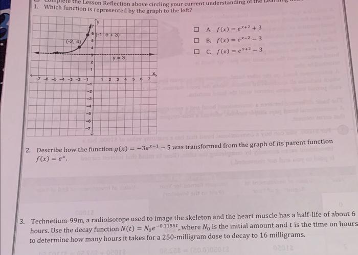 Solved 1. Which function is represented by the graph to the | Chegg.com