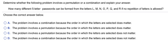 Solved Determine whether the following problem involves a | Chegg.com