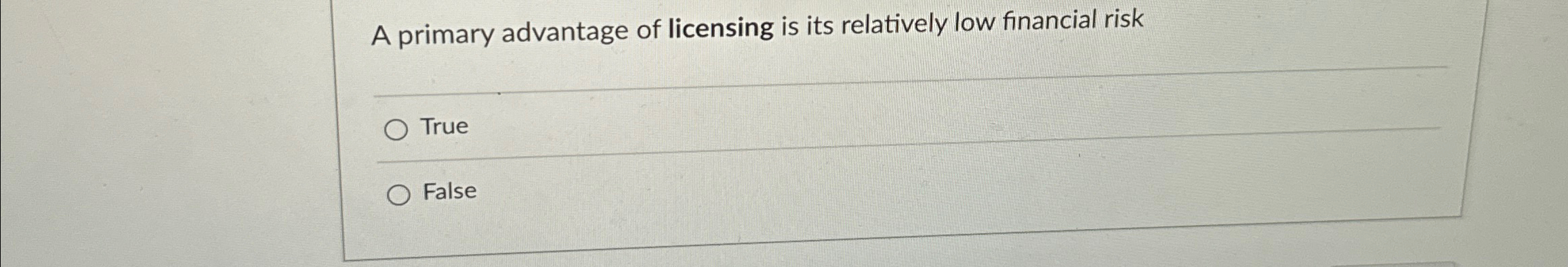 Solved A primary advantage of licensing is its relatively | Chegg.com