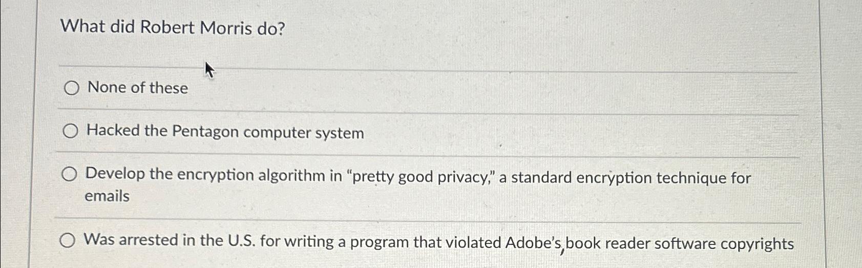 Solved What did Robert Morris do?None of theseHacked the | Chegg.com