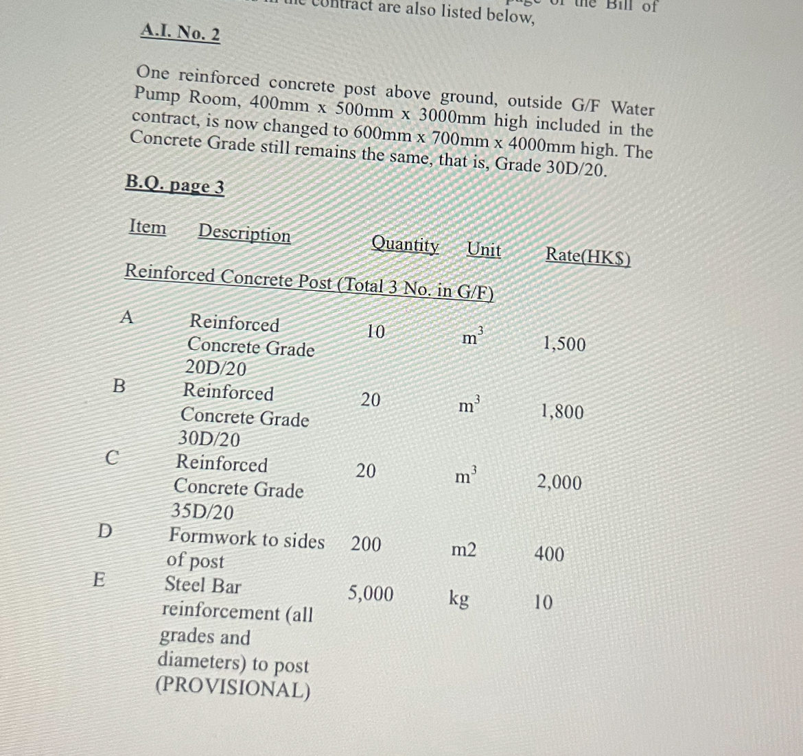 Solved A.I. No. 2One reinforced concrete post above ground, | Chegg.com