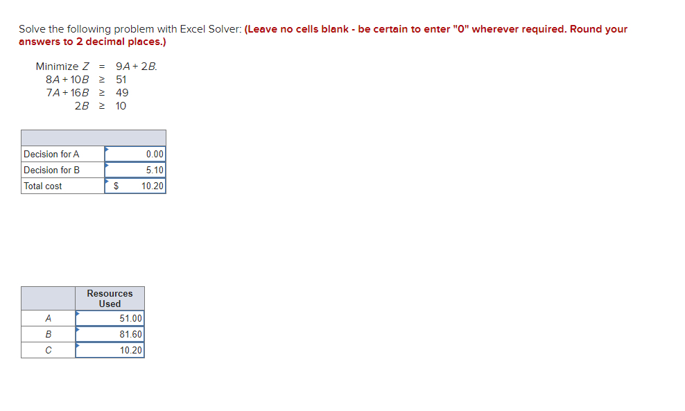 Solved Solve the following problem with Excel Solver: (Leave | Chegg.com
