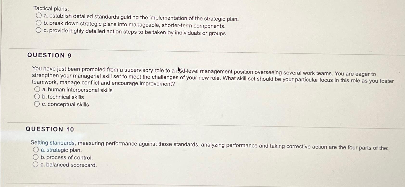 Solved Tactical plans:a. ﻿establish detailed standards | Chegg.com