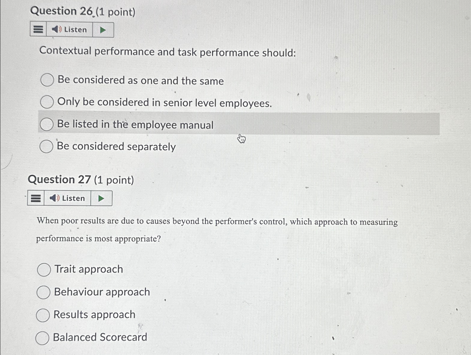 Solved Question 26.(1 ﻿point)Contextual performance and task | Chegg.com