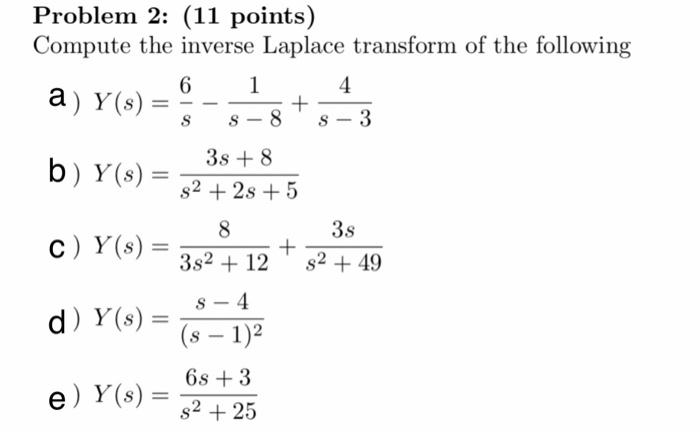 Solved Problem 2: (11 points) Compute the inverse Laplace | Chegg.com