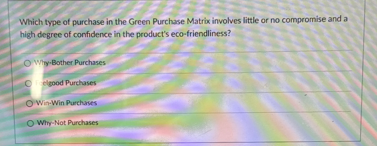 Solved Which type of purchase in the Green Purchase Matrix | Chegg.com