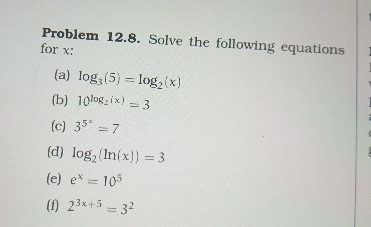 Solved Problem 12.8. ﻿Solve the following equations for x | Chegg.com