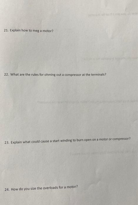 Solved 21. Explain how to meg a motor? 22. What are the | Chegg.com