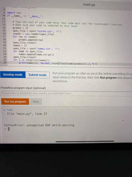 Solved main.py 1 def finalGrade(scoreList): 2 homeworki = | Chegg.com