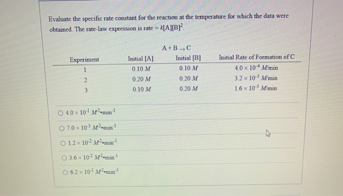 Solved Evaluate the specific rate constant for the reaction | Chegg.com