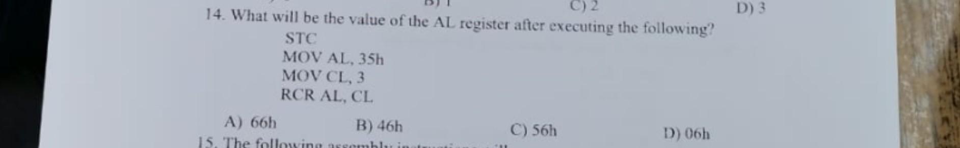 Solved 14. What will be the value of the AL register after | Chegg.com