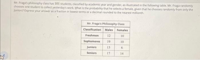 Solved Mr. Fraga's philosophy class has 101 students, | Chegg.com