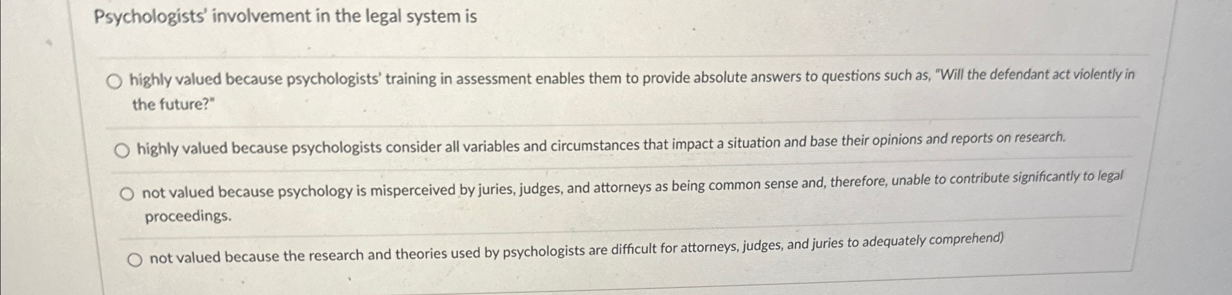 Solved Psychologists' involvement in the legal system | Chegg.com