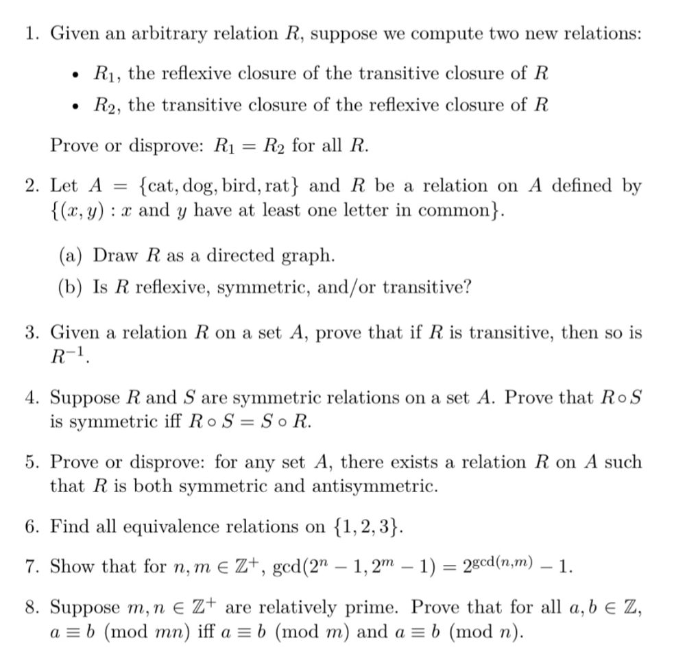 Solved 1. Given an arbitrary relation R, suppose we compute | Chegg.com