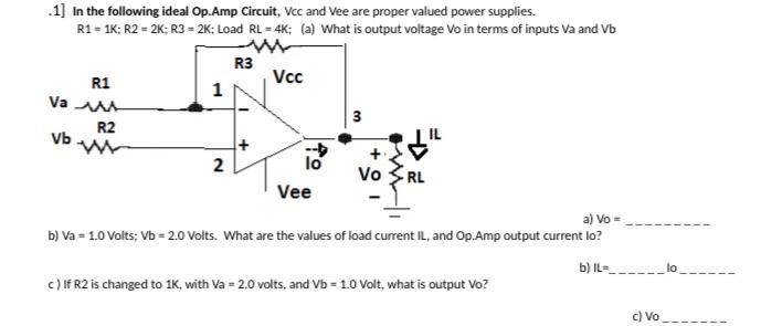 Solved .1] In the following ideal Op.Amp Circuit, Vcc and | Chegg.com