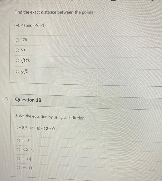 Solved Find the exact distance between the points. (−4,4) | Chegg.com