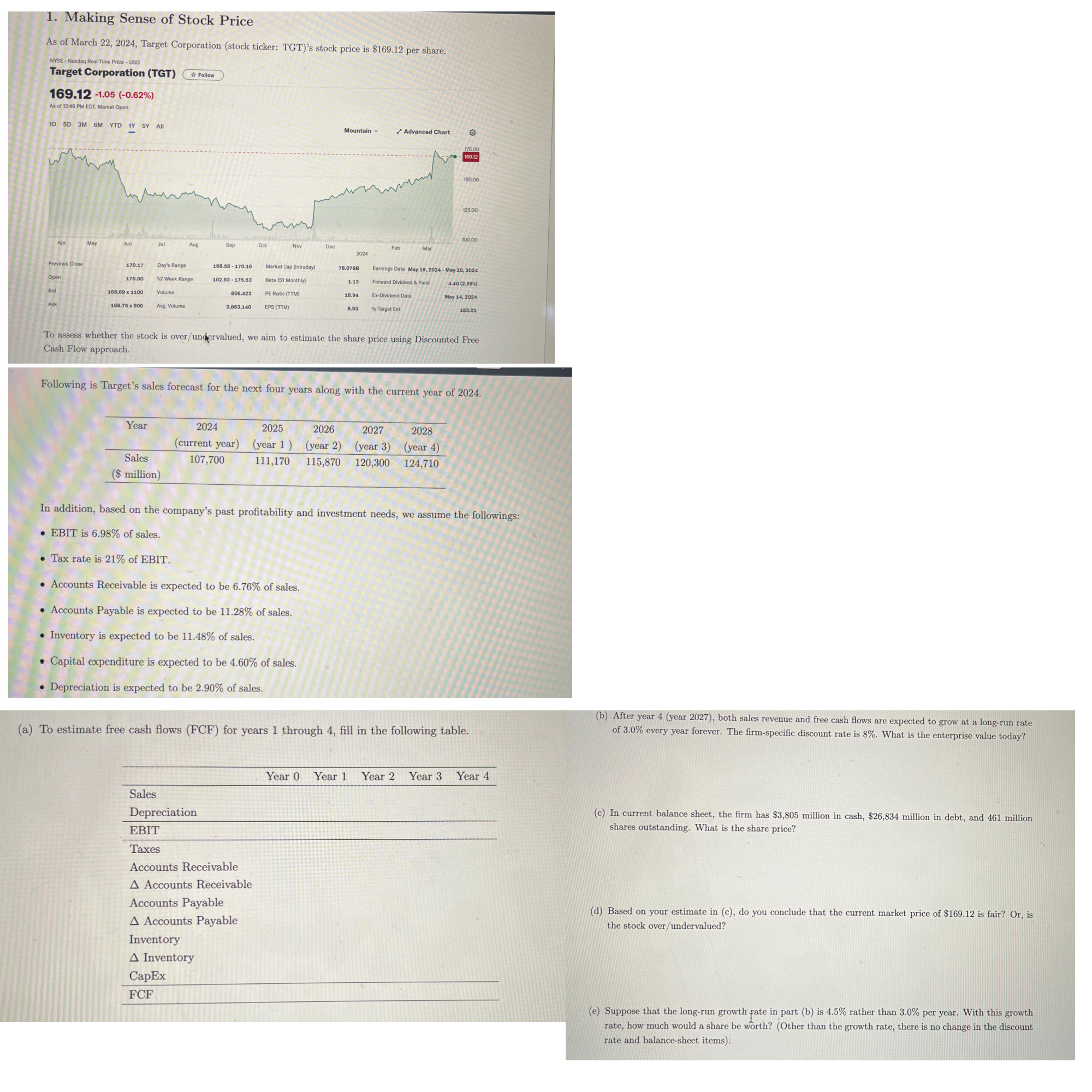 (a) ﻿To estimate free cash flows (FCF) ﻿for years 1 | Chegg.com