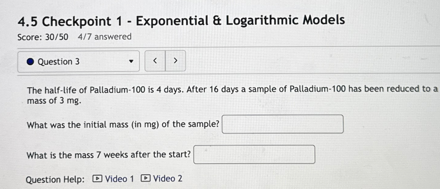 Solved 4.5 ﻿Checkpoint 1 - ﻿Exponential & Logarithmic | Chegg.com