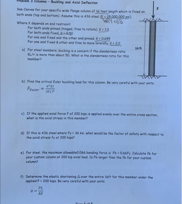 Solved 3 Columns - Buckling and Axial Deflection See Canvas | Chegg.com