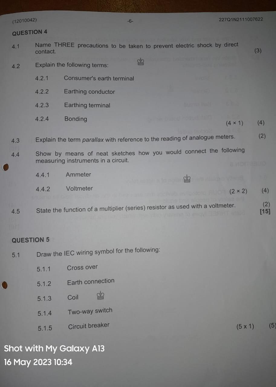 Solved QUESTION 4 4.1 Name THREE precautions to be taken to | Chegg.com