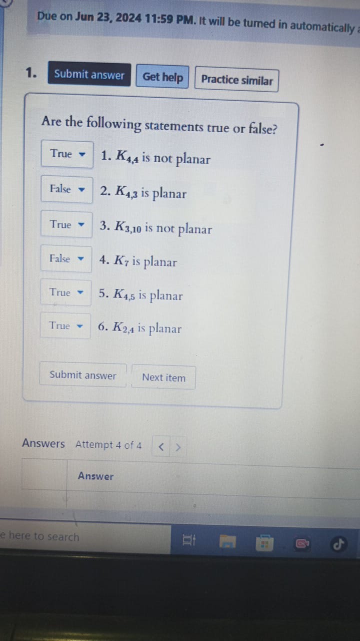 Solved Are the following statements true or false?K4,4 ﻿is | Chegg.com
