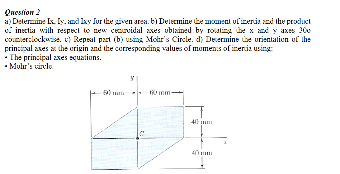 Question 2 ﻿a) ﻿Determine Ix, ﻿Iy, ﻿and Ixy for the | Chegg.com