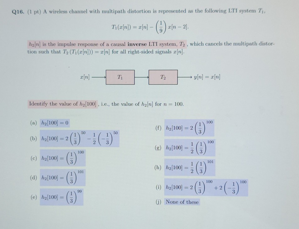 Solved Q16. (1 pt) A wireless channel with multipath | Chegg.com