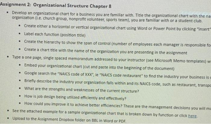 Solved Assignment 2: Organizational Structure Chapter 8 • | Chegg.com
